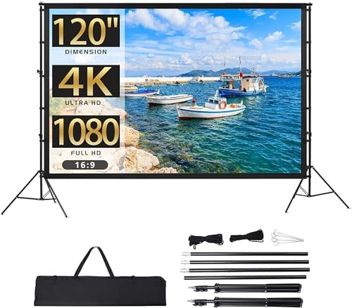 Projector Screen 120 Inch, Portable Projector Screen with 16:9 HD 4K ...
