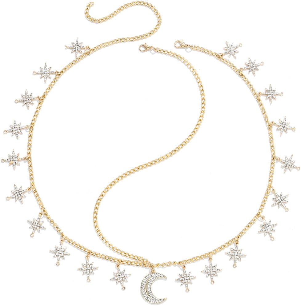 Amazon.com: Formery Rhinestone Stars Forehead Headpiece Gold Moon Head ...