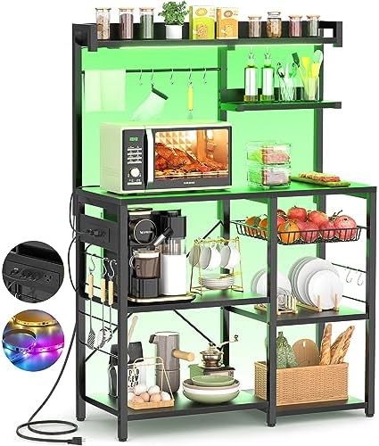 Amazon.com: HOOBRO Kitchen Bakers Rack with Power Outlet, Coffee Bar ...