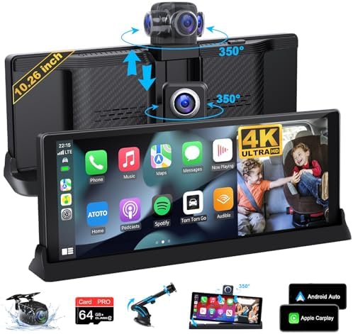 Vtopek 4K Apple Carplay Display mit Exklusive Halterung 10,26" Carplay ...