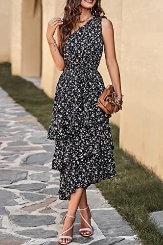 PRETTYGARDEN Women's Summer Floral Sundress Casual One Shoulder Tiered ...