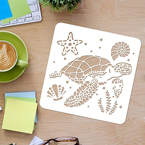 FINGERINSPIRE Tortoise Stencils 30x30cm Reusable Starfish Seaweed Conch ...