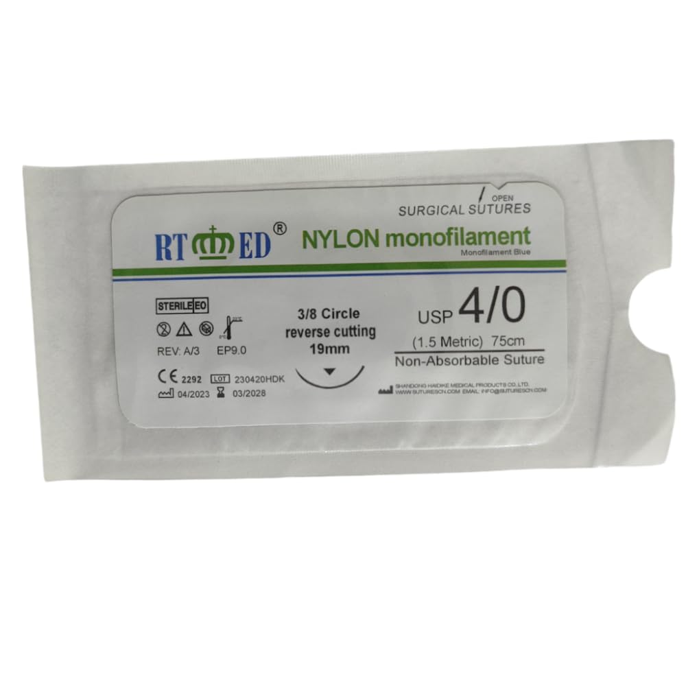 B-Arm Nylon Suture Thread (Pack of 12) Non-Absorbable USP 4-0/1.5 ...