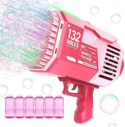 Bubble Machine Gun, Upgraded 132 Holes Bubble Gun with Lights/Bubble ...