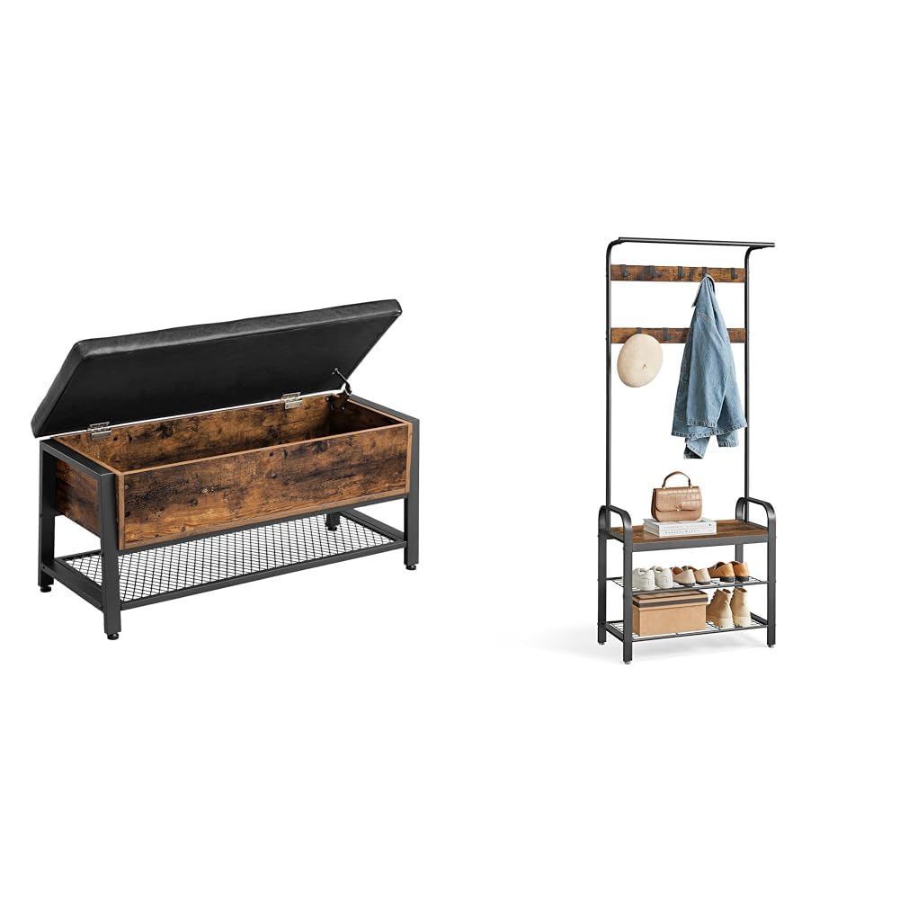 Amazon.com: VASAGLE Industrial Storage Bench and Coat Rack with Shoe ...