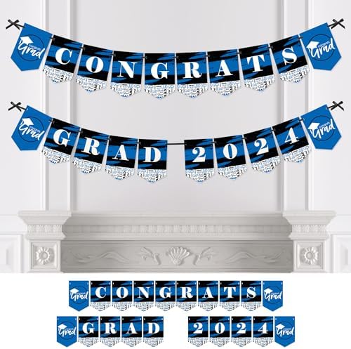 Amazon.com: Big Dot of Happiness Blue Graduation Bunting Banner - Party ...