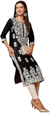 Amazon.com: Sambhav Quilt Hub Women's Rayon Blend Straight Chikankari ...