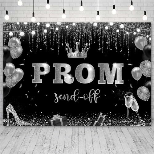 Amazon.com : AIBIIN 7x5ft Black and Silver Prom Send Off Backdrop for ...