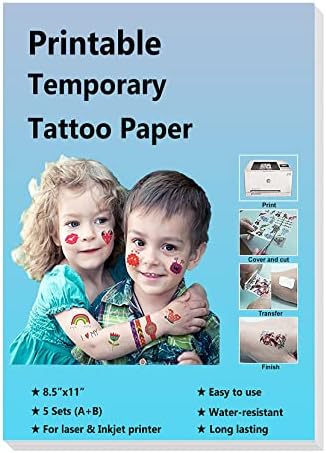 Amazon.com: Printable Temporary Tattoo Paper 5 Sheets 8.5x11 inch ...