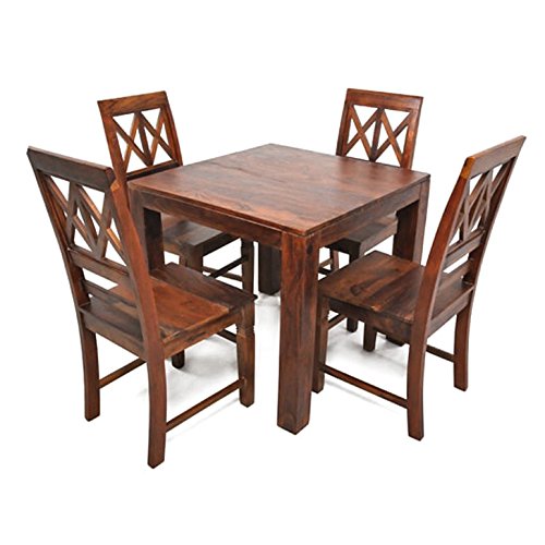 Tezerac Torkin Four Seater Dining Table Set (Natural Finish, Brown ...