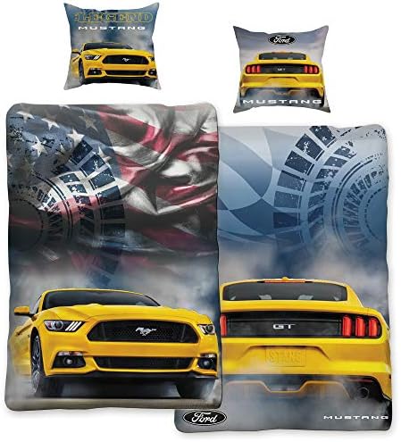 Ford Mustang Bed Linen, Legend Yellow / Blue, 135 cm x 200 cm + 80 cm x ...
