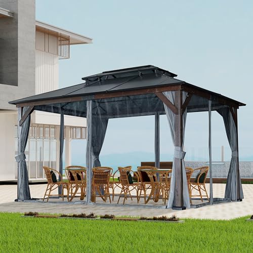 Zolyndo 10x13ft Cedar Wood Outdoor Hardtop Gazebo with Mosquito ...