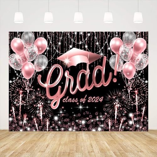 Amazon.com : Ticuenicoa 7x5ft Pink Black Congrats Grad Backdrop for ...