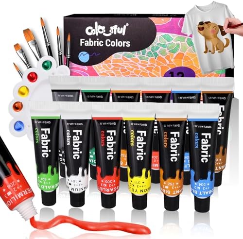 Colorful Fabric Paint Set for Clothes 12 Colors - Permanent Textile ...