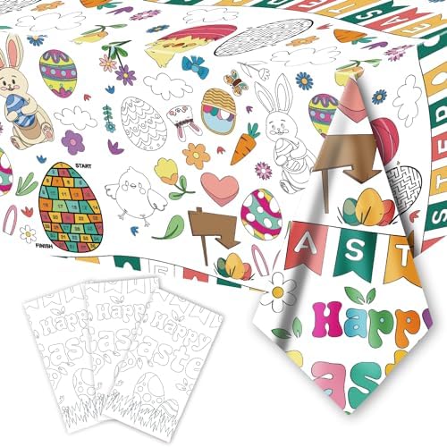 Amazon.com: 1PC Easter Giant Coloring Poster/Tablecloth - Bunny Egg ...