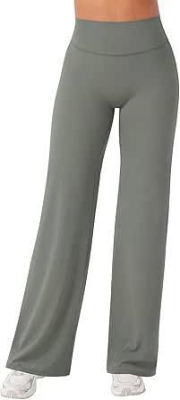 Amazon.com: VOYJOY Straight Leggings Bottoms High Waist Stretch Casual Sweatpants Women Wide Leg ...