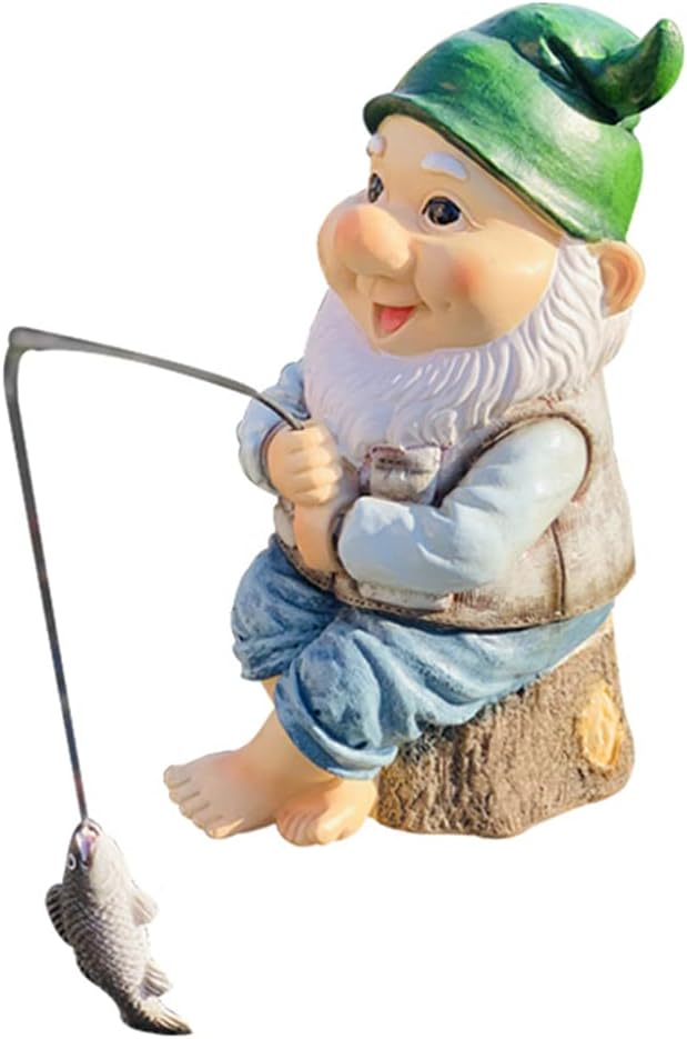 Amazon.com: Garden Gnome Statue-Fishing Gnome Statue Outdoor Garden ...