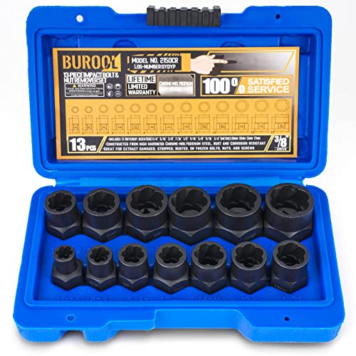 Snapklik.com : Impact Bolt & Nut Remover Set 13 Parts 3/8 Drive Bolt ...