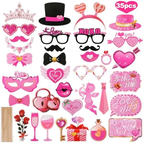 Amazon.com: GWAHSA Valentines Photo Booth Props, 35 Pack Romantic Pink ...