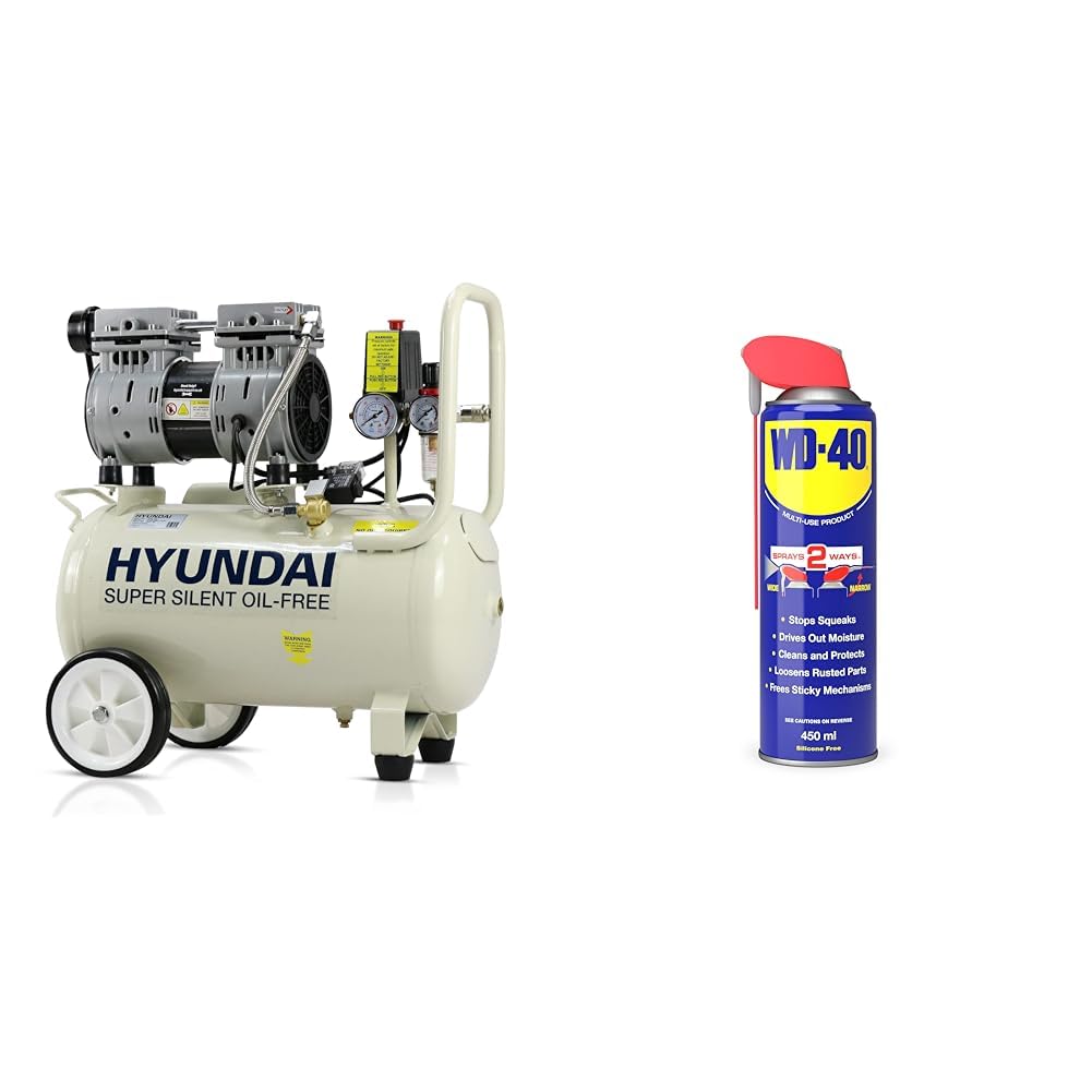 Hyundai HY7524 24 litre Air Compressor, 5.2cfm/100psi, Silenced & WD-40 ...