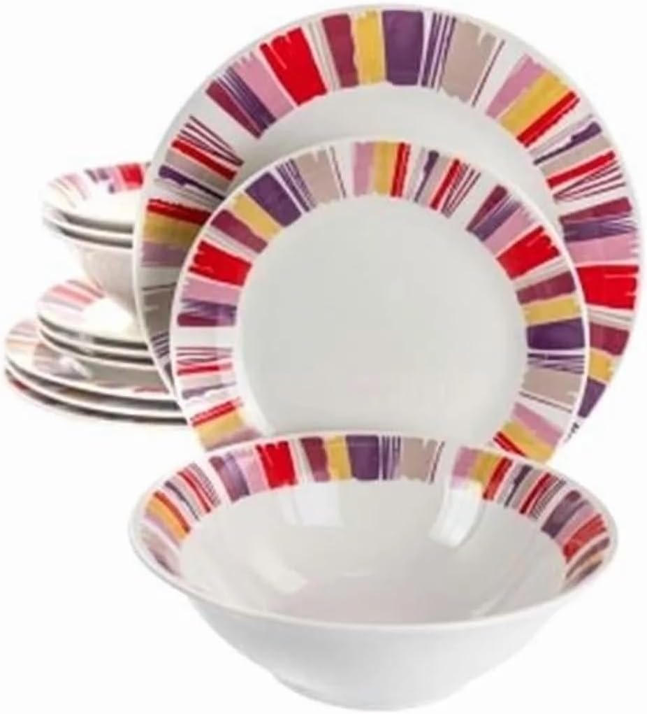 Amazon.com: 12-Piece Colorful Ceramic Dinnerware Set, Durable Glazed ...