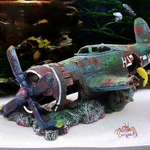 XUBX Aquarium Decoration, Fish Tank Rock Resin Combat Aircraft Ornament ...