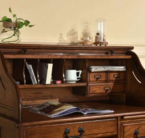Small Home Office or Student Roll Top Desk- Solid Oak Wood Single ...