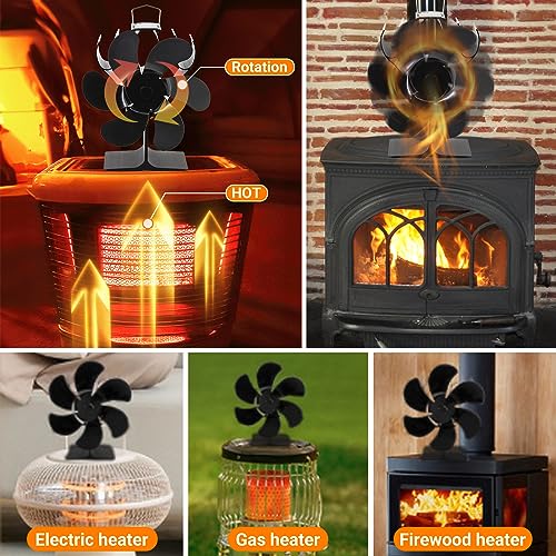 HshDUti Log Burner Fan Wood Stove Fan Small,6 Blades Wood Burning Stove ...