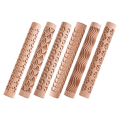 Snapklik.com : Clay Rollers Textured 6Pcs Wooden Hand Rollers Clay ...