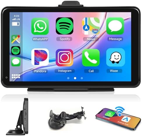 LAMTTO Portable Wireless Carplay & Android Auto,7" HD IPS Drive Carplay ...