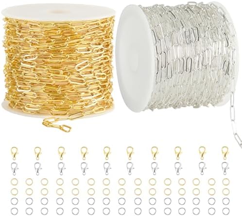 Amazon.com: Kyutong 2 Rolls Paperclip Chain for Jewelry Making 32.8 ...