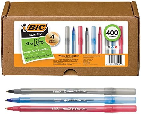 BIC Round Stic Xtra Life Ballpoint Pen, Medium Point (1.0mm), Black/Red/Blue - Box of 400 ...