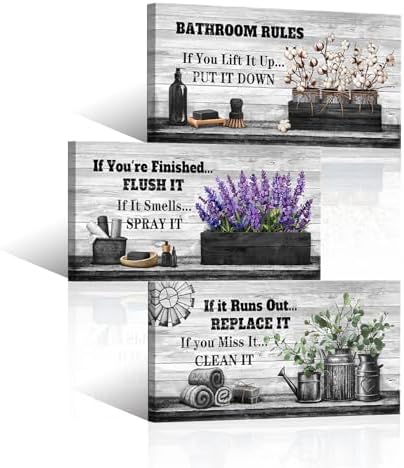 Amazon.com: HOMEOART Bathroom Rules Bathroom Wall Decor Farmhouse Bath ...