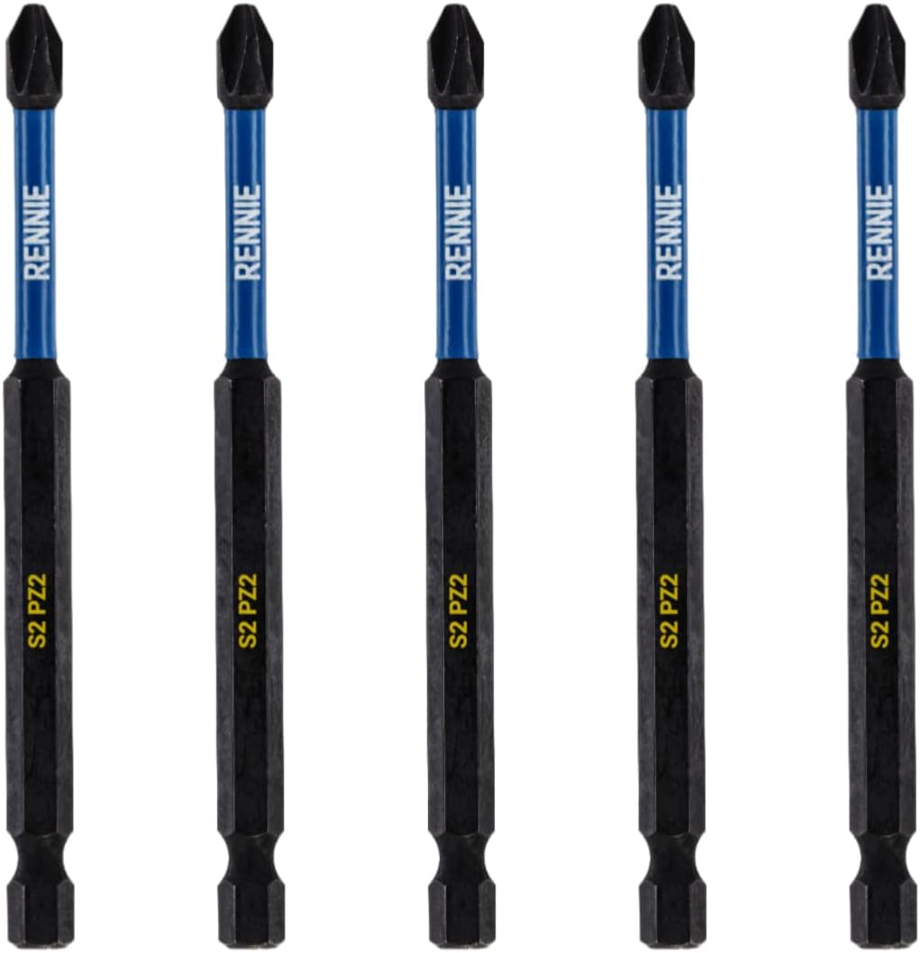 5 x Rennie Tools 100mm Long PZ2 Impact Screwdriver Driver Bits Set ...