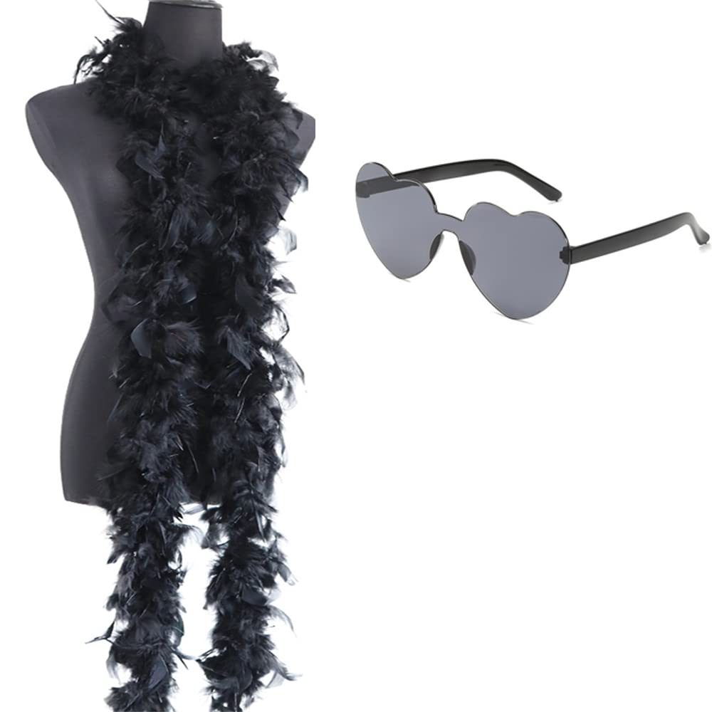 Feather Boas with Heart Rimless Sunglasses - 2M/6.6ft Pink Feather Boa ...