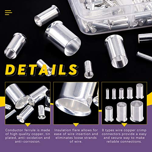 Swpeet 166Pcs 8 Sizes Wire Copper Crimp Fitting Ferrules Assortment Kit ...