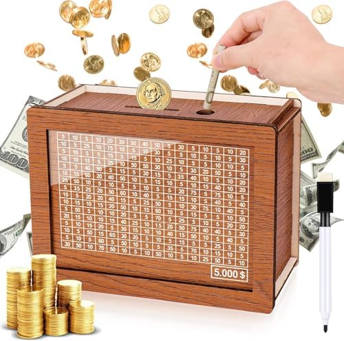 Amazon.com: Cash Vault Wooden Savings Box 10000,Wooden Money Box Money ...