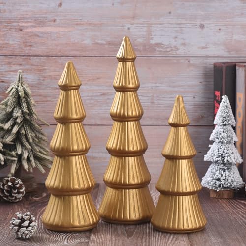 Amazon.com: Wooden Christmas Tree, Set of 3 Tabletop Tree Figurine Wood ...