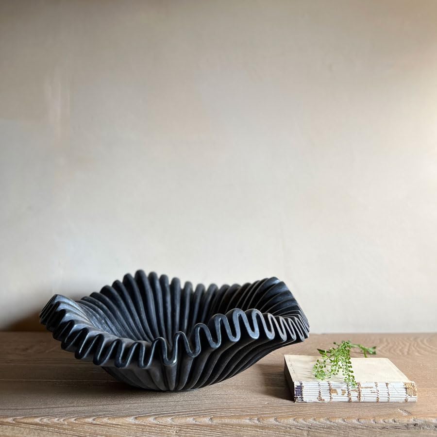 Amazon.com: LE HOME DECOR Black Marble Ruffle Bowl (12 Inches), Large ...