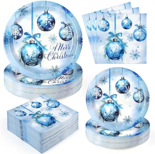 Amazon.com: Blue Christmas Dinnerware Set 60pcs - Winter Wonderland ...