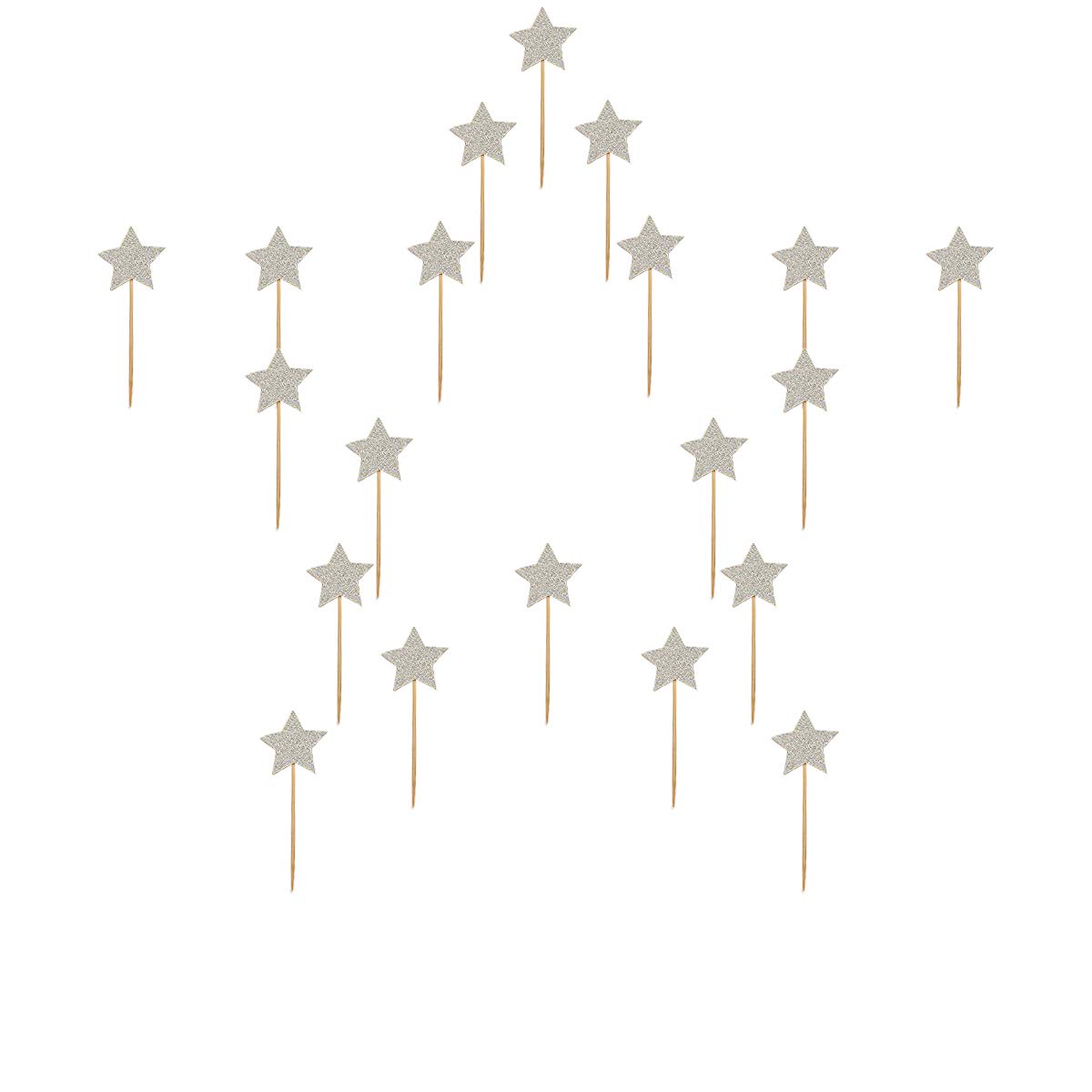 50pcs Cupcake Topper Silver Star Cupcake Toppers Wedding Bamboo Fruit ...