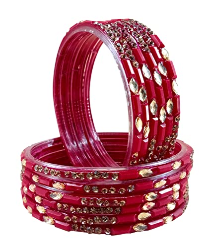 Buy The Golden Cascade Strawberry Color Glass Bangles with Cutting ...