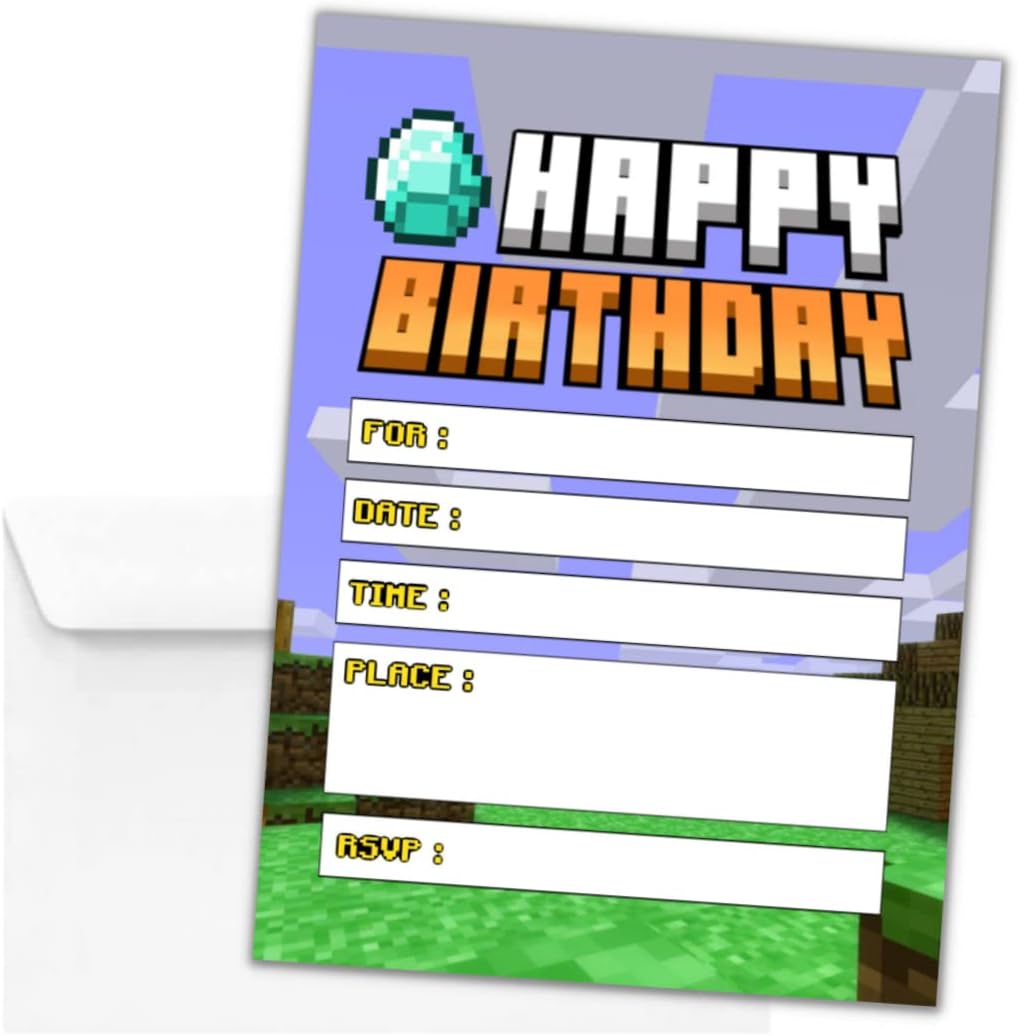Amazon.com: POP parties Pixel Party Invitations - 12 Invitations + 12 ...