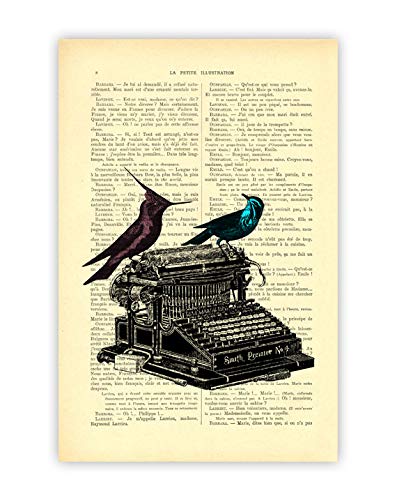 Amazon.com: Antique typewriter birds artwork poster book page, vintage ...