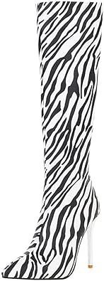 Amazon.com | Meefit Women Zebra Print Knee High Boots Stiletto High ...