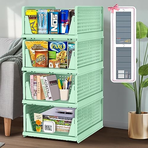 Amazon.com: AOSION 4 Pack Stackable Plastic Storage Basket with Free ...