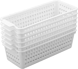 Easymanie 6 Pack Slim Plastic Storage Basket, Small Desktop Organizing ...