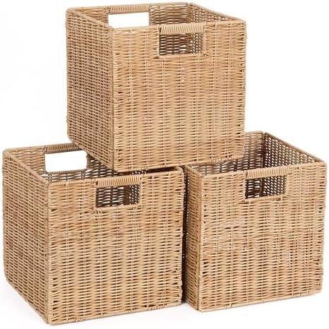 Amazon.com - 10.5 x 10.5in Cube Seagrass Storage Baskets, Wicker ...