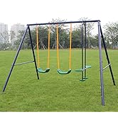 Amazon.com: Zolyndo Metal Swing Sets for Backyard with Swing Seats ...