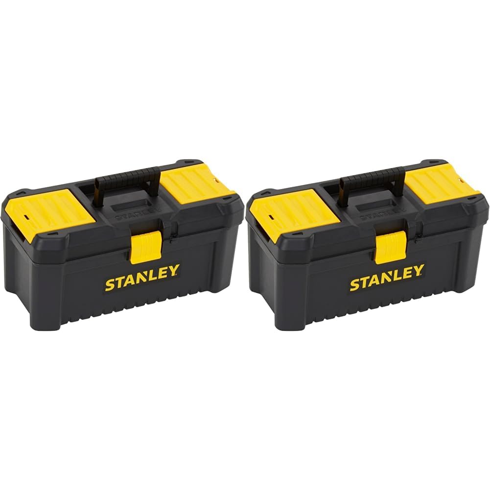 Stanley STST1-75517 Essential 16" Toolbox with Plastic Latches, Black/Yellow (Pack of 2 ...